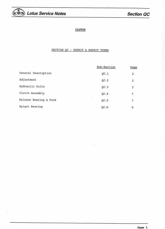 Esprit - Lotus Service Notes, Section QC