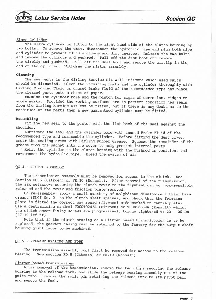 Esprit - Lotus Service Notes, Section QC